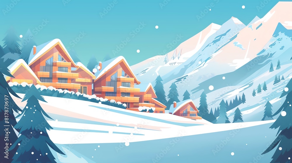 ภาพประกอบสต็อก Ski resort flat design side view alpine animation ...