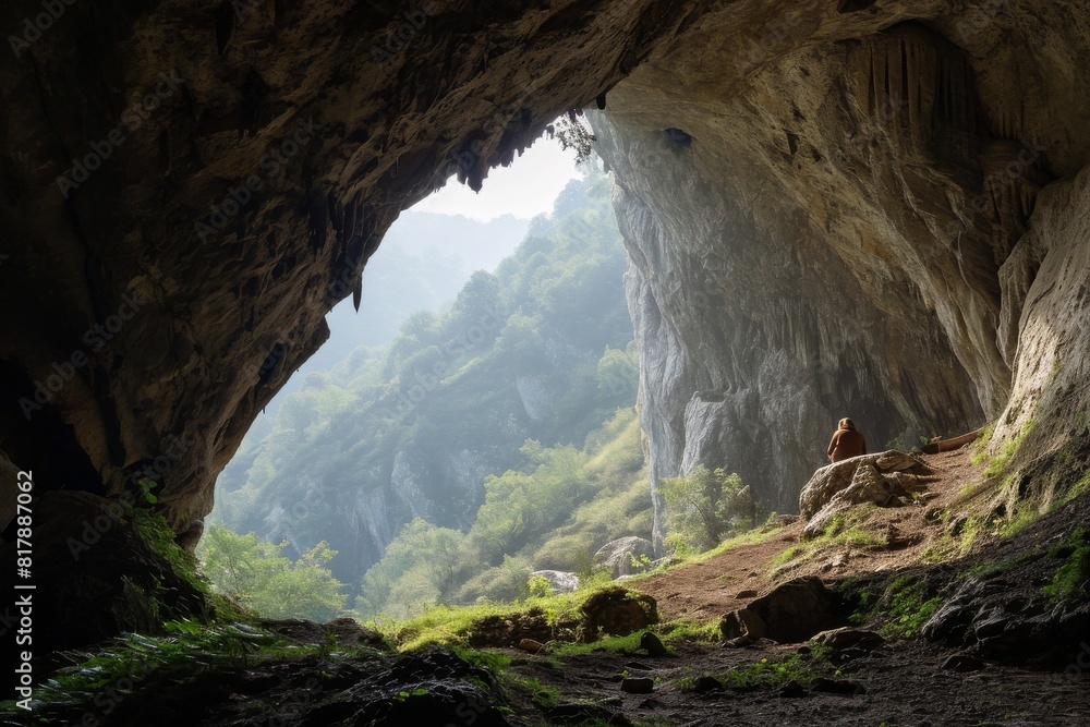 A peaceful life in the quiet isolation of a mountain cave, AI generated ...