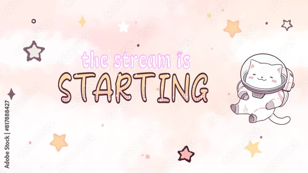 Animated kawaii astronaut cat twitch stream starting soon screen with ...