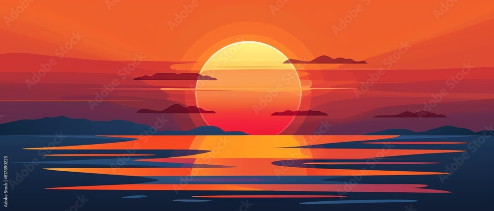 sun flat design side view sunset theme cartoon drawing Split ...