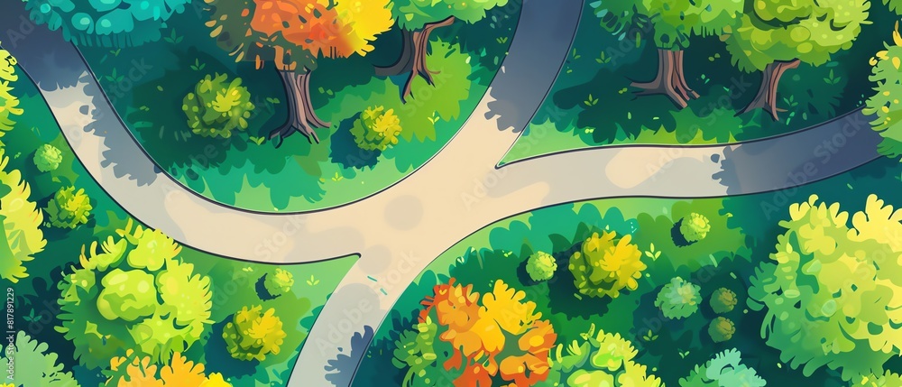 tree flat design top view park theme cartoon drawing Tetradic color ...