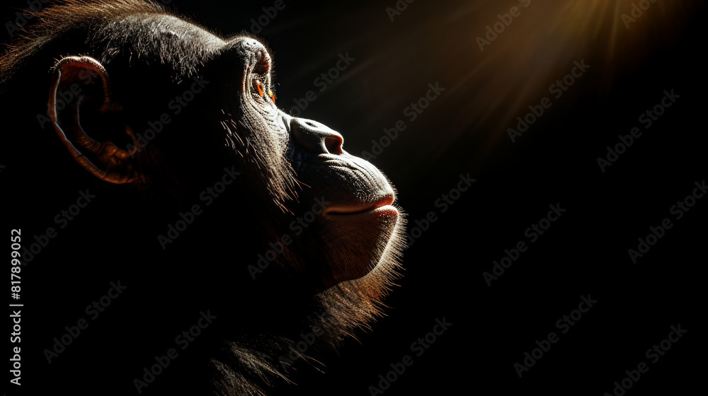 Stunning close-up portrait of a contemplative chimpanzee in its natural ...