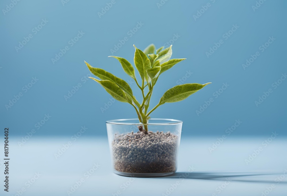 Planta sembrada en un pote transparente frente de un fondo de color ...