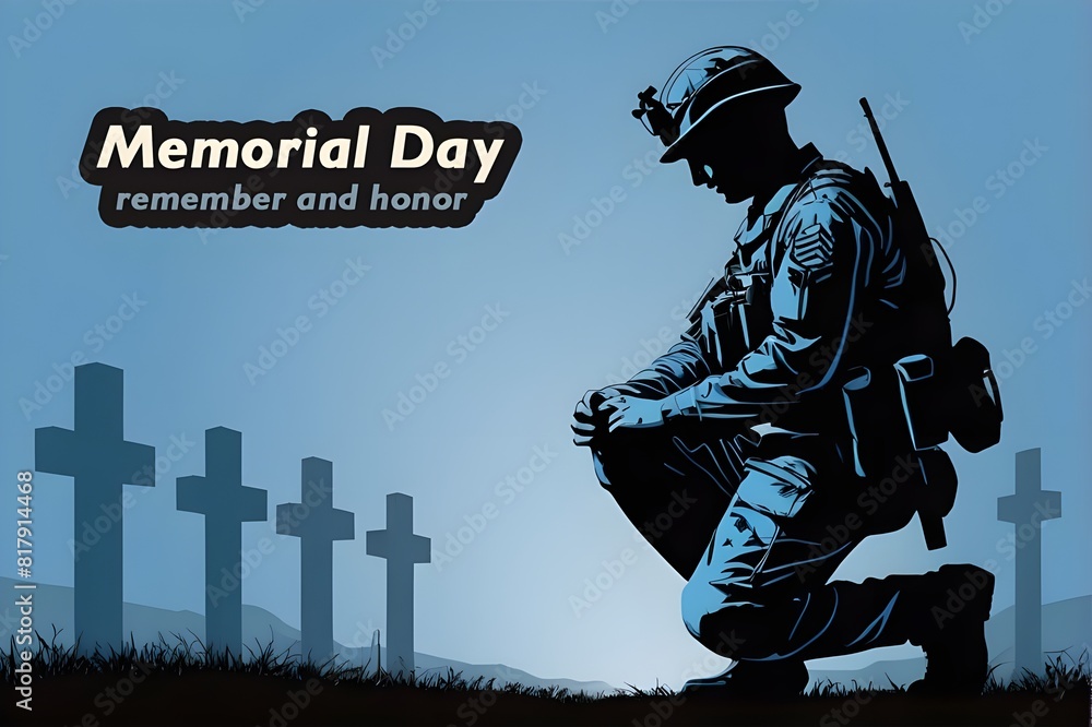 soldier kneeling and memorizing sacrifice of fallen heroes for memorial ...