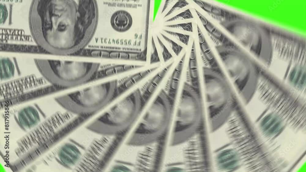 Dollar transition Hundred Dollar Bills Fan Wipe Green Screen 4k Stock Video | Adobe Stock
