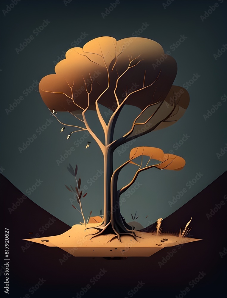 Stylized D Modeling of a Solitary Tree A Minimalist Digital Painting ...