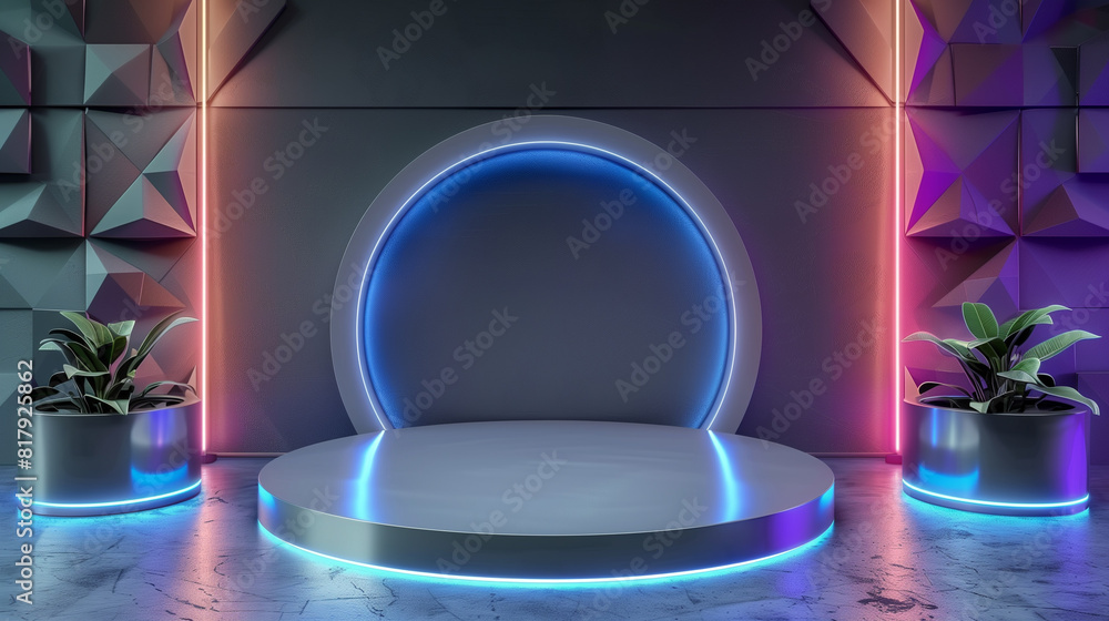 Podium background 3D light tech stage future platform game abstract ...