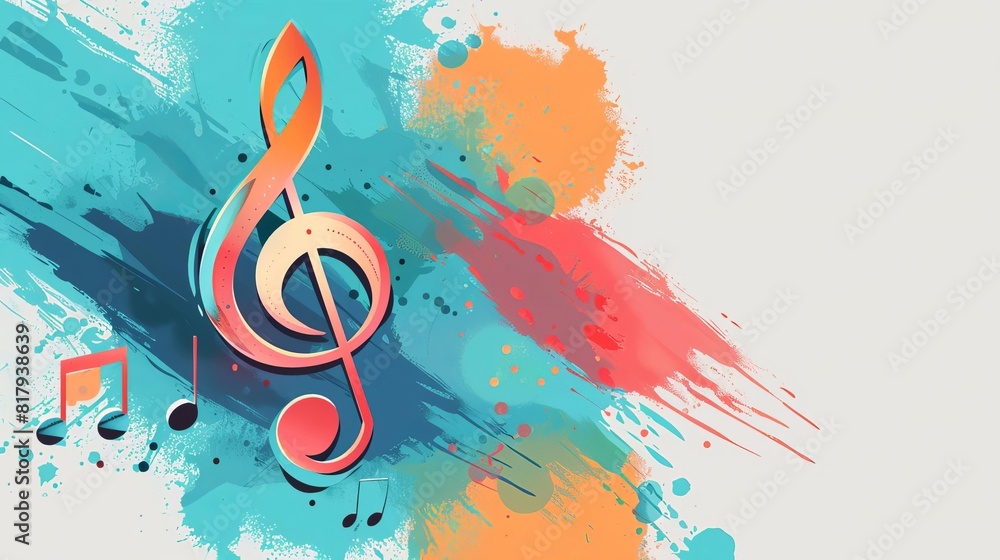 Colorful watercolor background with treble clef and music notes. Stock ...