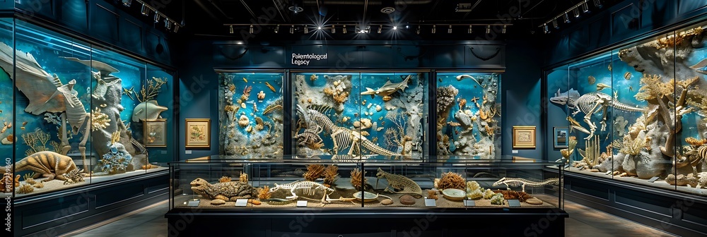 Paleontological Legacy Images of fossil exhibits displayed in museum ...