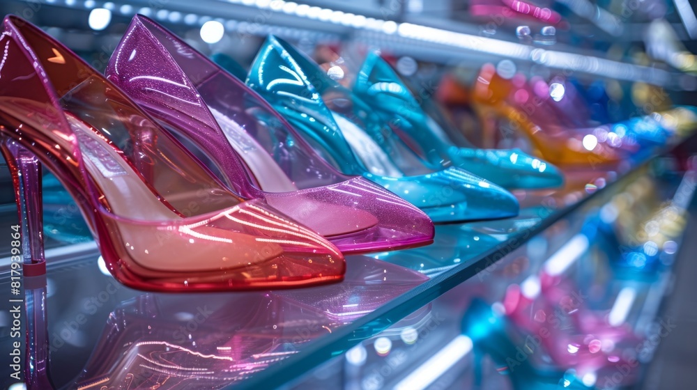 glossy plastic heels on display a sleek take on todays fashion trend ...