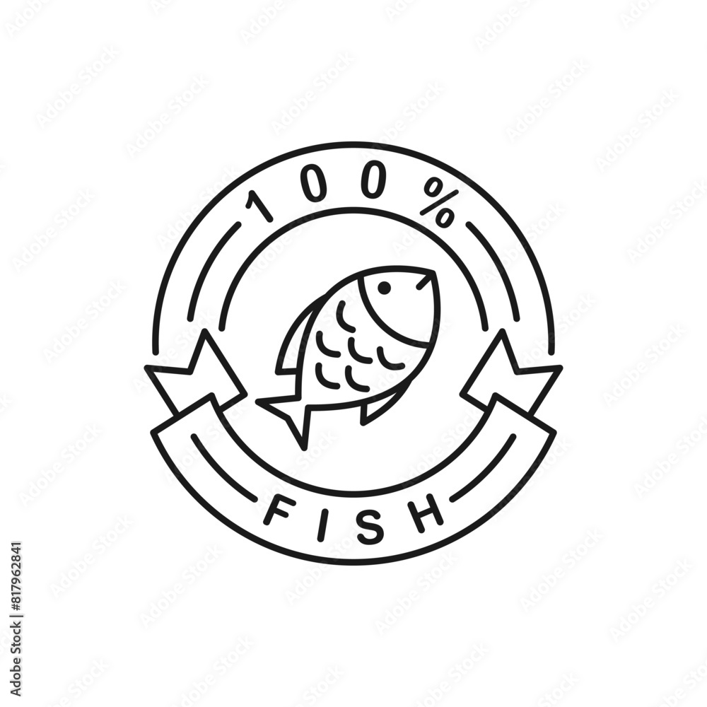 100 percent fish label sticker icon flat style isolated on white ...