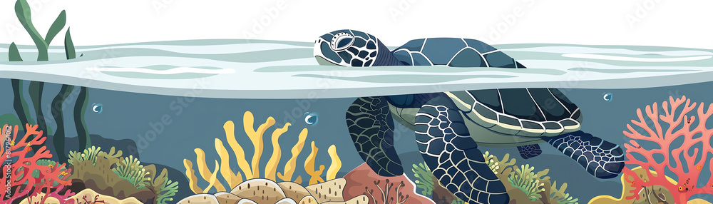 seafloor vent area flat design side view turtle exploring thermal vents ...