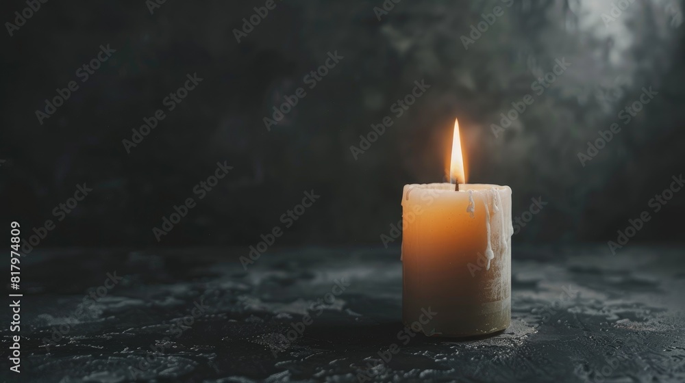Candle flame close up on a dark background. Melted Wax Candle light ...