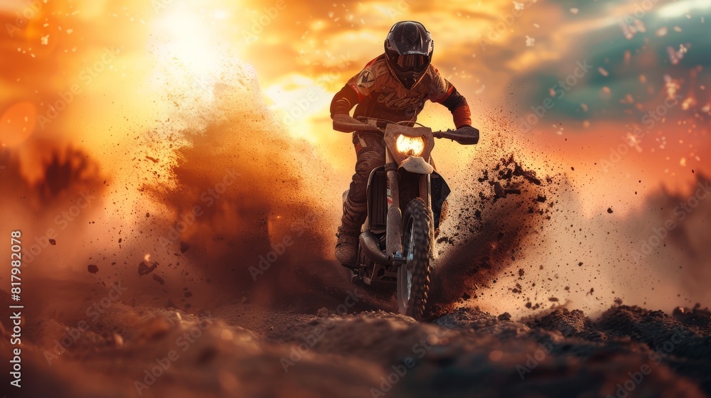 Dramatic dirt bike racing in a desert setting, capturing the intensity ...