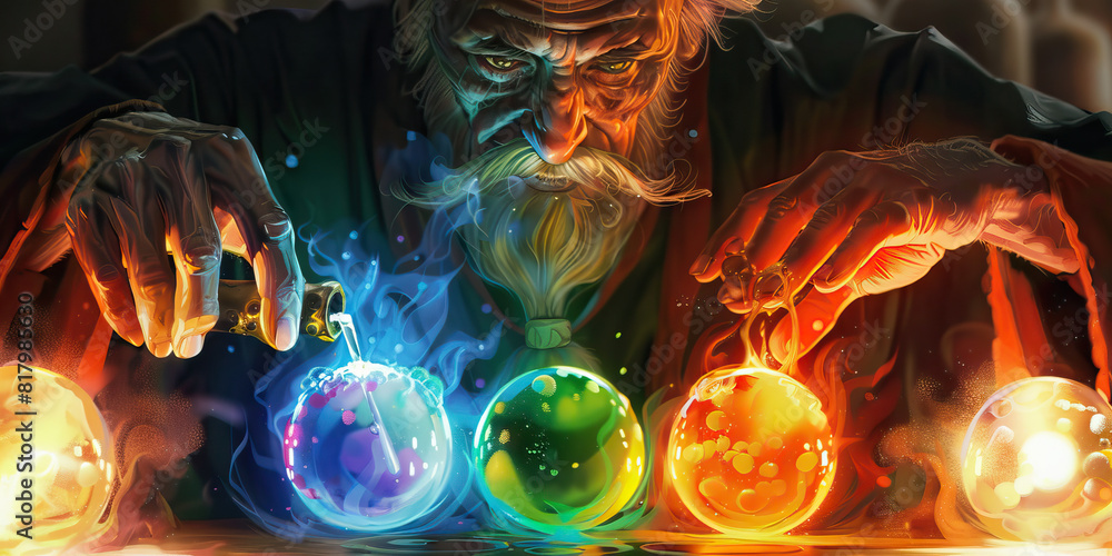 The Symphony of Elemental Alchemy: An ethereal figure, garbed in ...