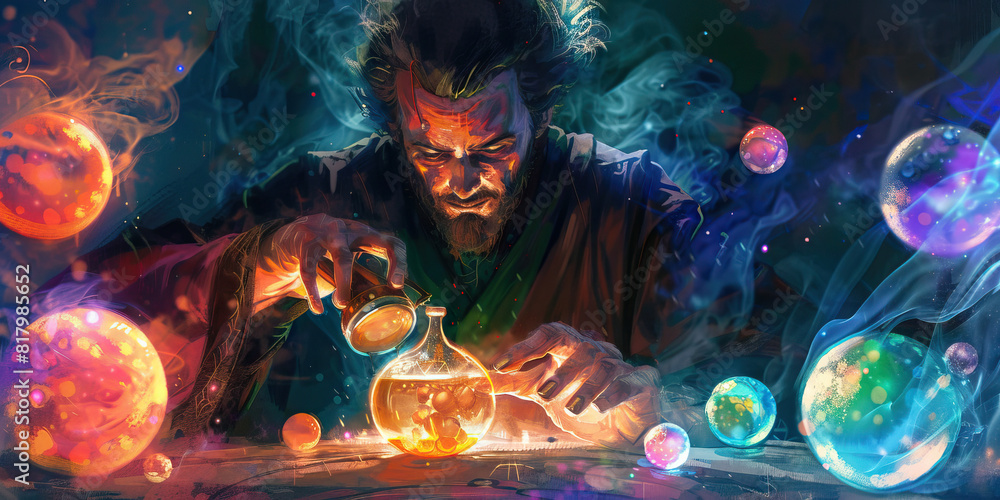 The Symphony of Elemental Alchemy: An ethereal figure, garbed in ...
