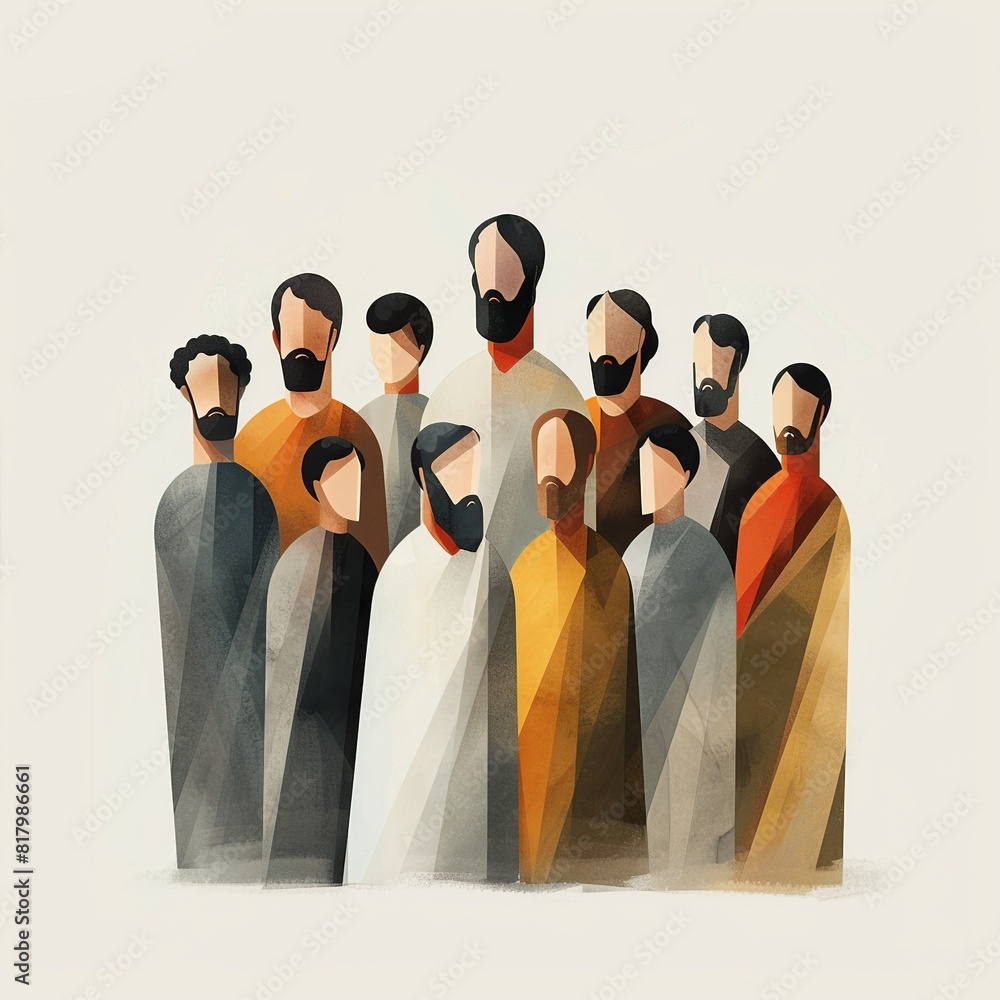A minimalist illustration featuring Jesus and the 12 disciples ...
