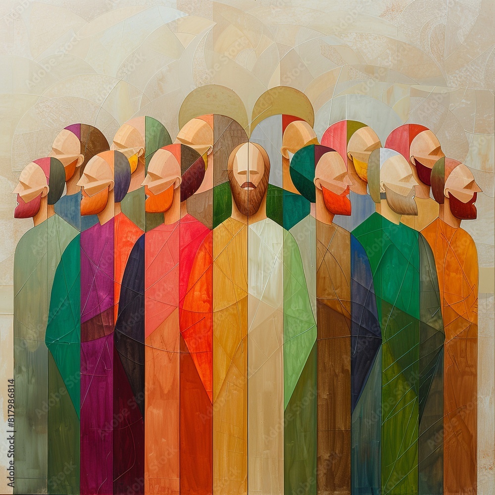 A minimalist illustration featuring Jesus and the 12 disciples ...