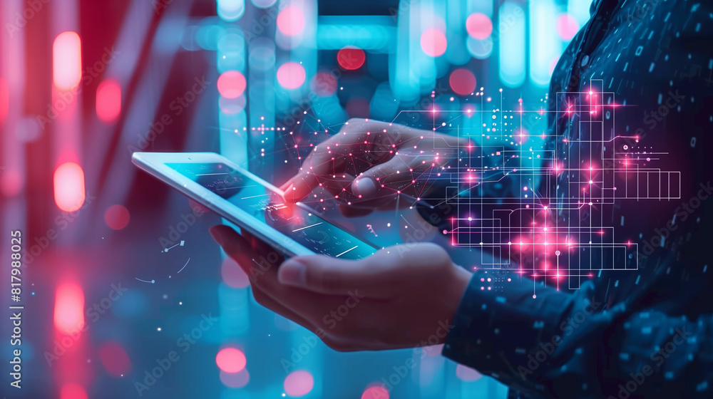 Various graph data visualizations appear on the screen. Graphs and ...