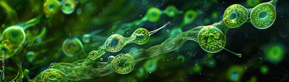 A serene depiction of Euglena, singlecelled protozoa, in their natural ...