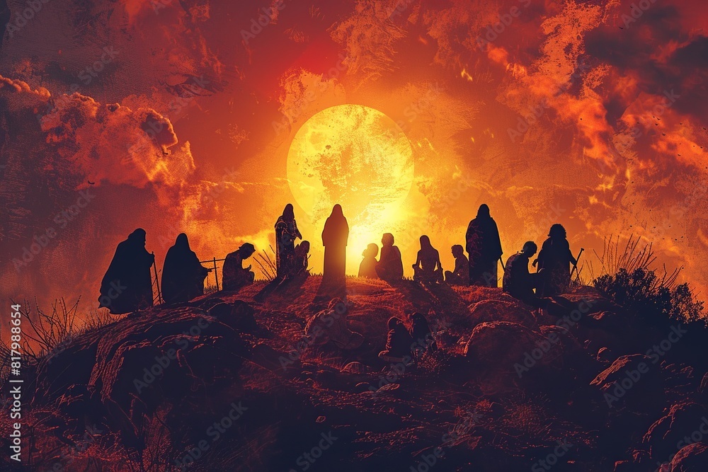 A minimalist illustration featuring Jesus and the 12 disciples ...