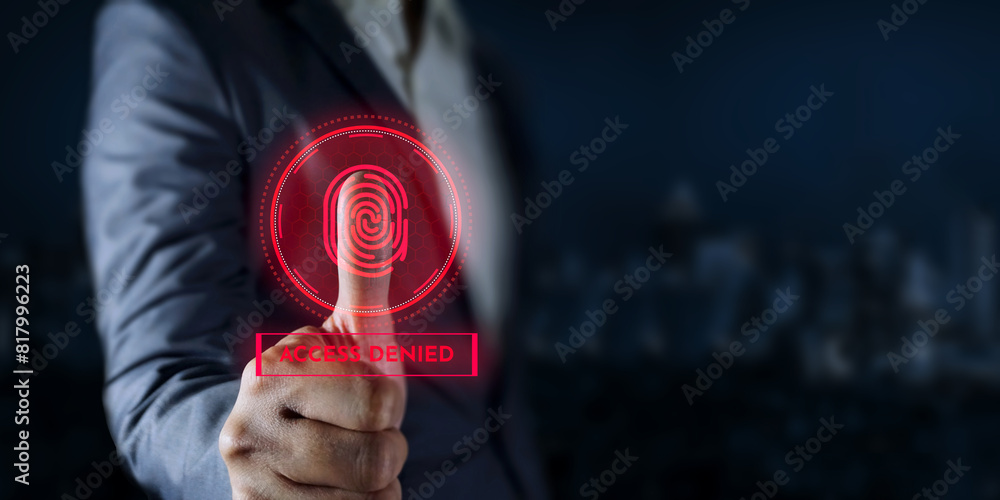Biometric security system Man uses thumb to access data, Access denied ...