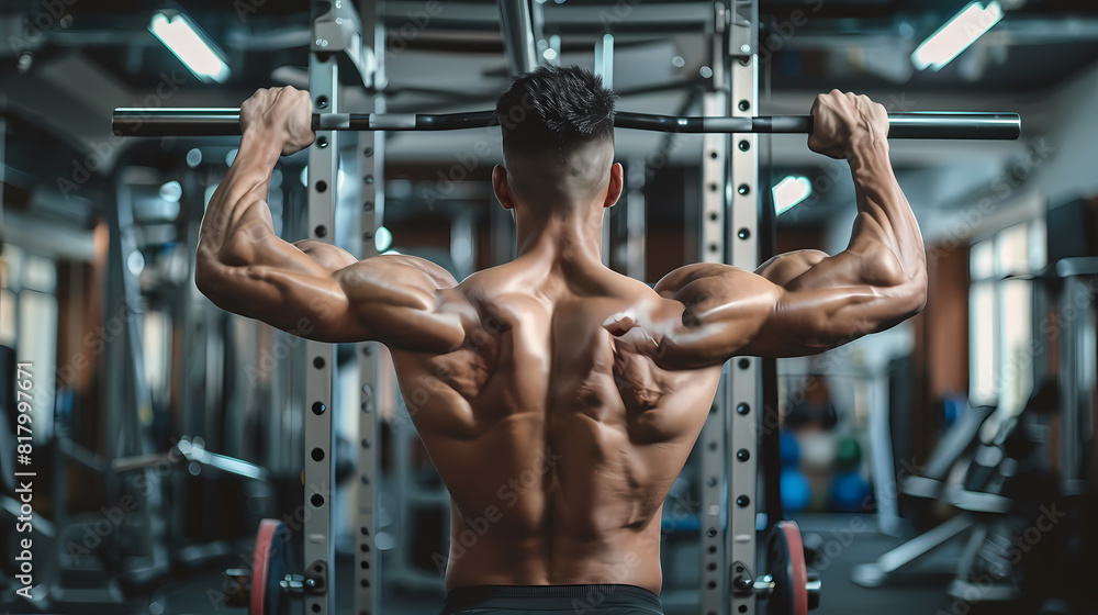 Muscular back of a male athlete bodybuilder exercising in the gym Stock ...