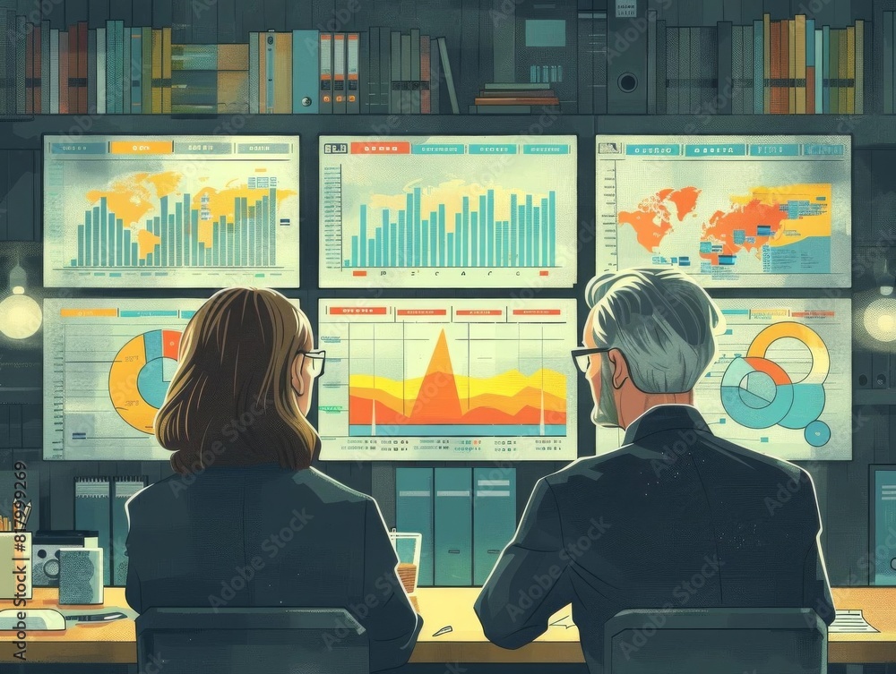 Market analysis flat design front view datadriven decisions theme ...