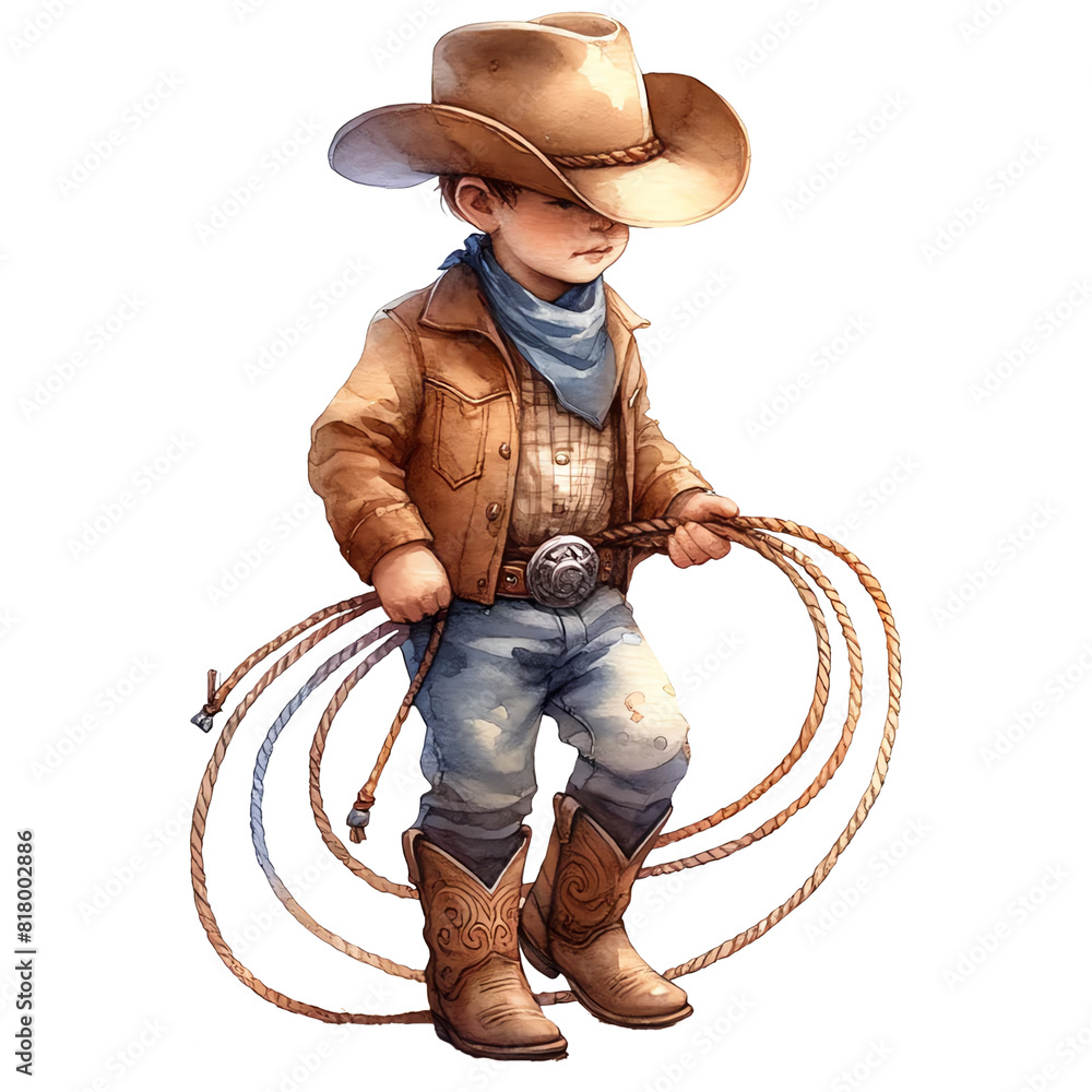cartoon cowboy with lasso on white background, illustration for ...