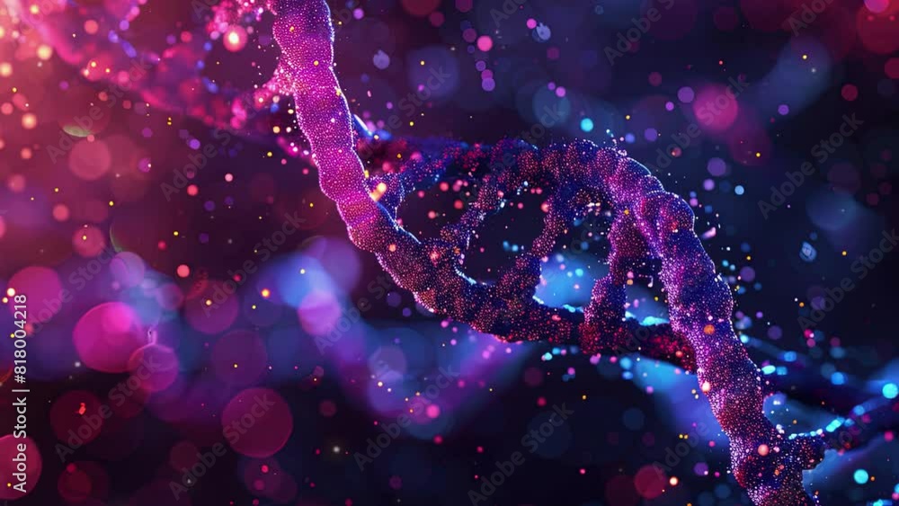 Close up DNA futuristic structure with blurry and sparkling background ...