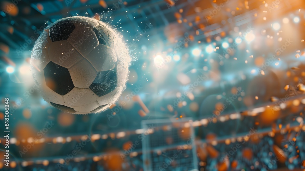 dramatic photograph of a soccer ball flying through the air towards the ...