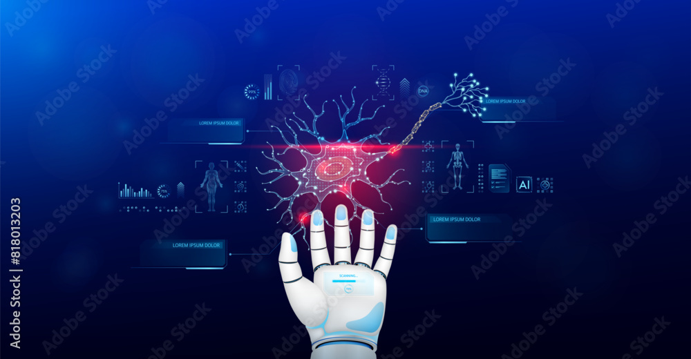 Nerve cell scanning robot doctor diagnose disease on hand. Screen ...