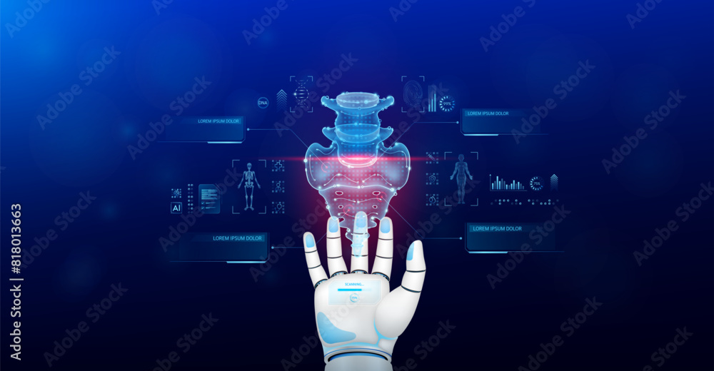 Sacrum bone scanning robot doctor diagnose disease on hand. Screen ...