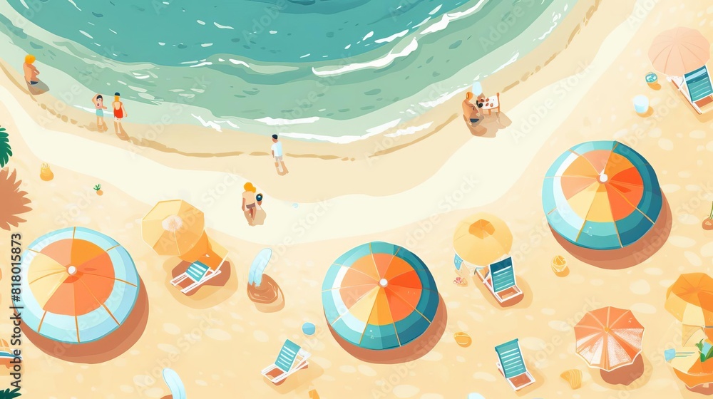 beach party flat design top view coastal theme cartoon drawing ...