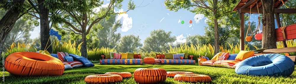 3D family picnic with rented lawn games like cornhole and frisbee ...