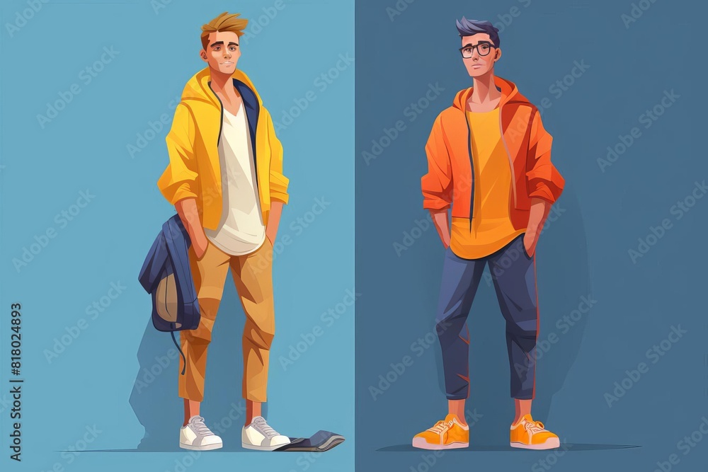 figure drawing flat design front view human form theme cartoon drawing ...