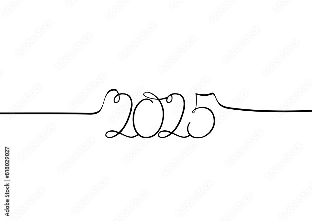 2025, single line drawing, hand drawn, lineart lettering new year ...