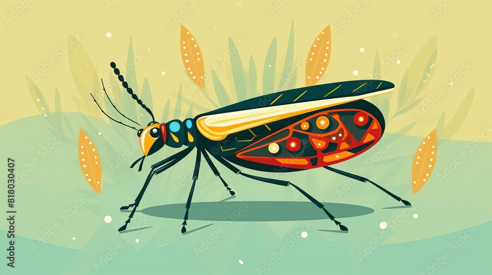insect closeup flat design side view garden theme cartoon drawing ...