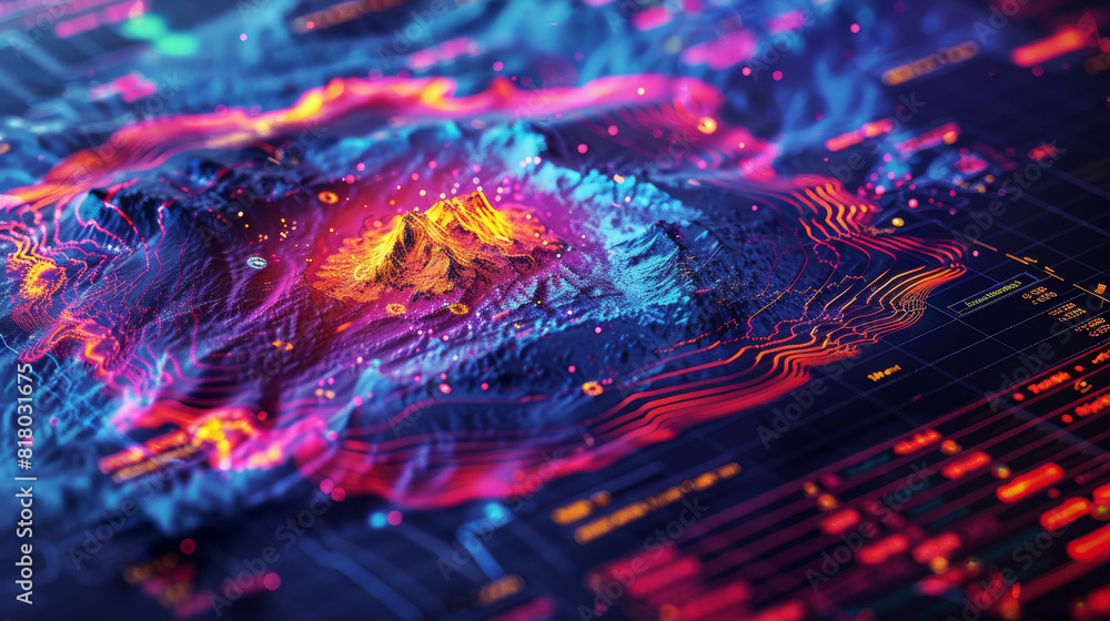 Detailed illustration of a weather radar screen displaying a colorful ...