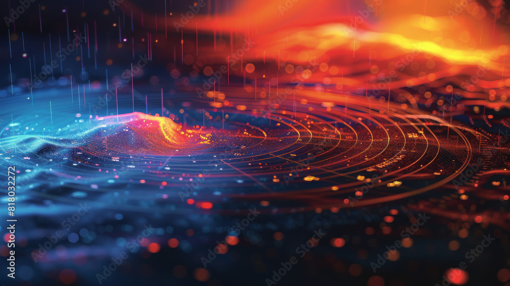 Detailed illustration of a weather radar screen displaying a colorful ...