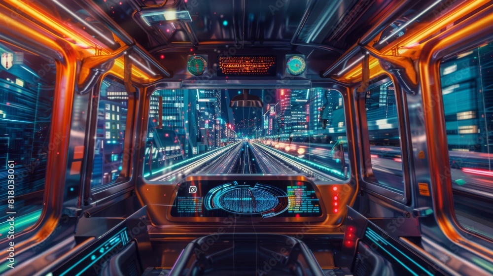 Generate an image of a smart train equipped with IoT devices and ...