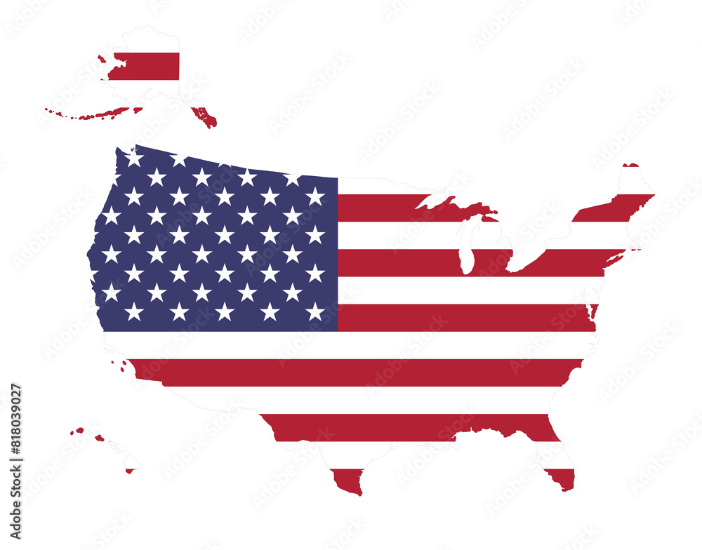 USA map in national flag colors. Map illustration of one of the most ...