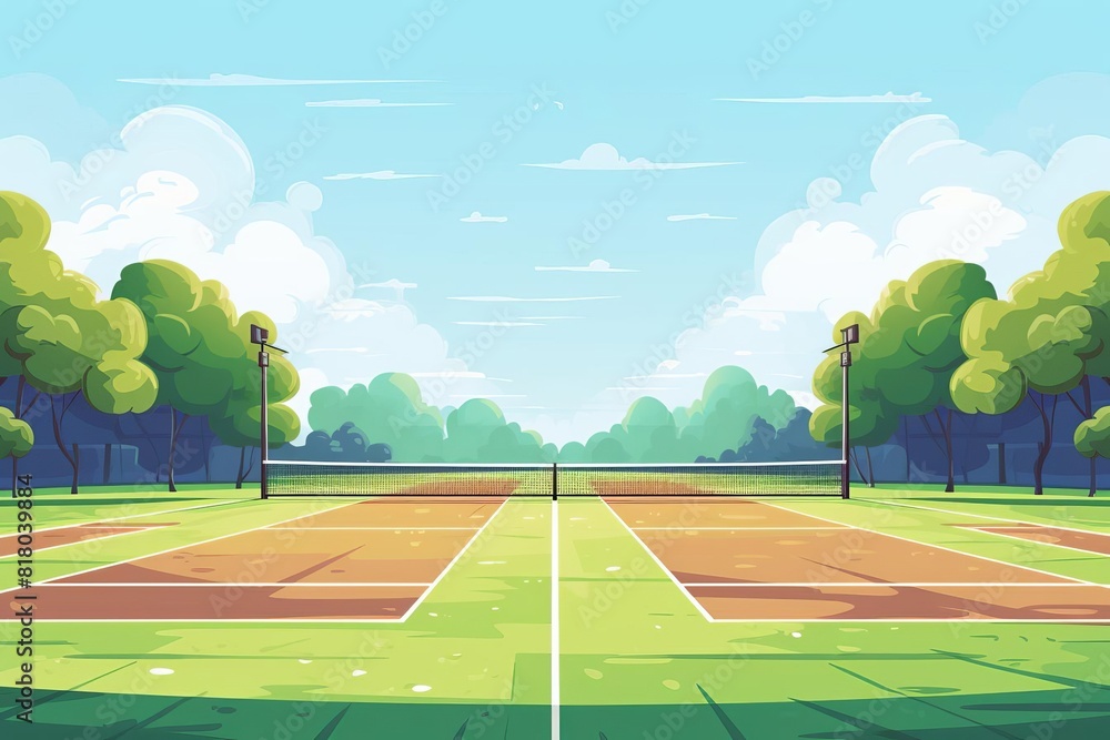 tennis tournament flat design front view outdoor court theme cartoon ...