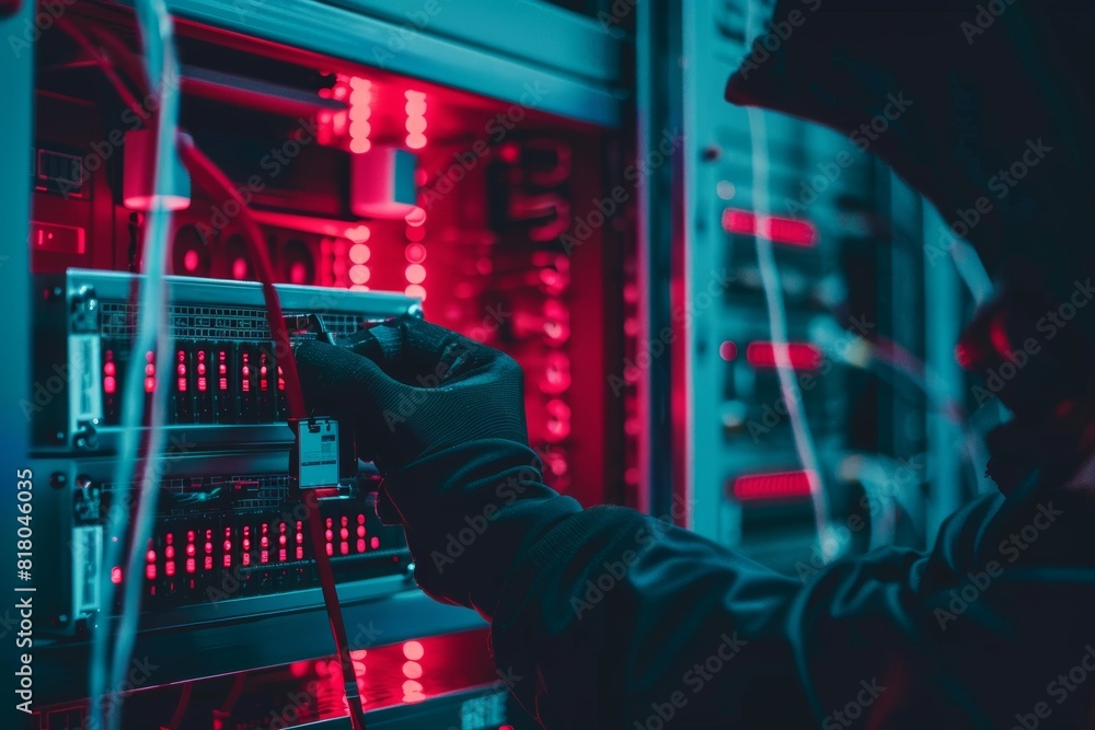 Data Theft Alert: Hacker's Hand Caught in Data Center Server Room Stock ...