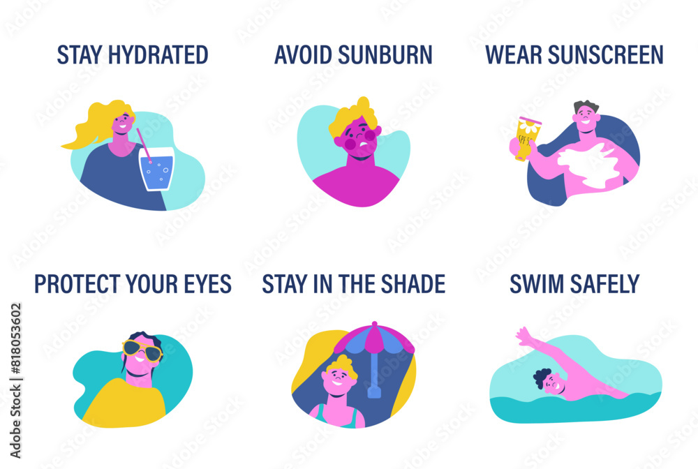 Summer safety. Protection from overheating, sunburn and caution on the ...