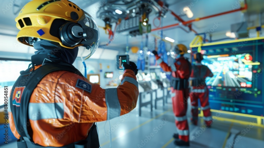 Render a scene of crew members undergoing augmented reality training ...