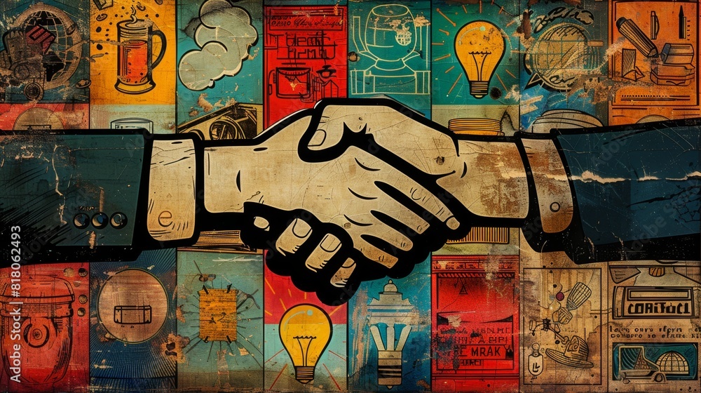 retro business icons, retro comic-style collage featuring business ...