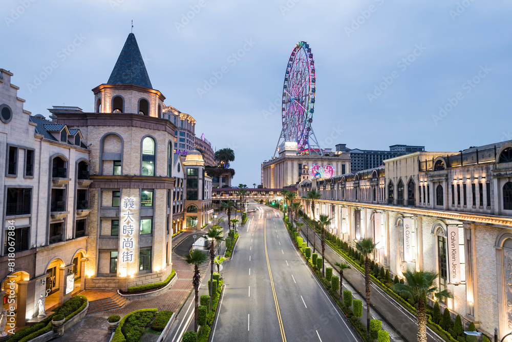 Kaohsiung, Taiwan- May 16, 2024: Night view of the E-DA Outlet Mall at ...