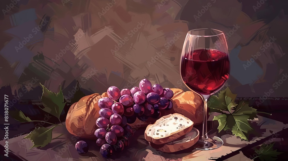 holy communion elements with chalice of red wine and bread christian ...