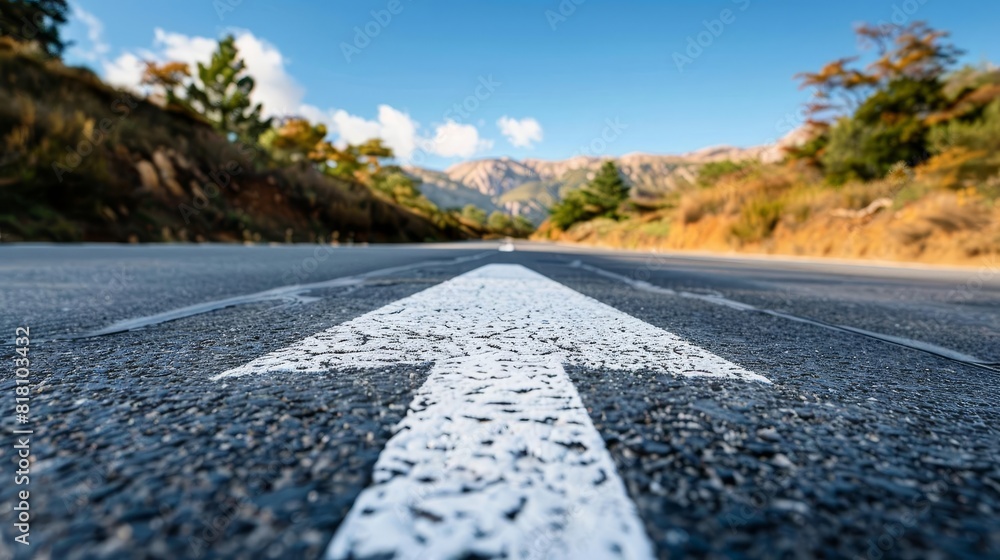 motivational asphalt road stretching into distance with bold white ...